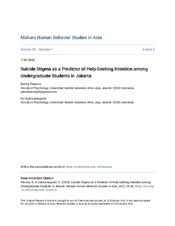 (PDF) Suicide Stigma as a Predictor of Help-Seeking Intention among ...
