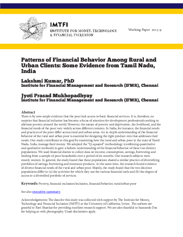 (PDF) Patterns of Financial Behavior Among Rural and Urban Clients ...