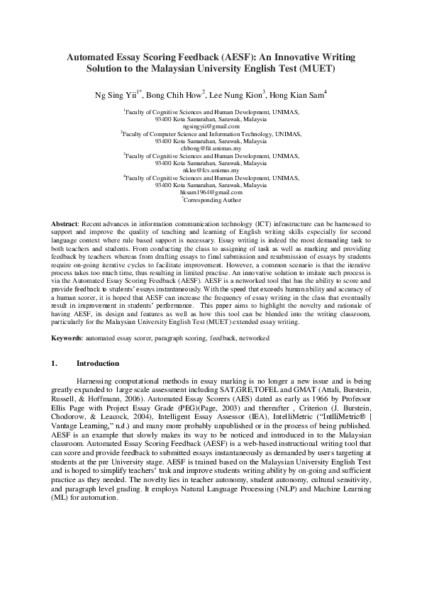 (PDF) Automated Essay Scoring Feedback (AESF): An Innovative Writing ...