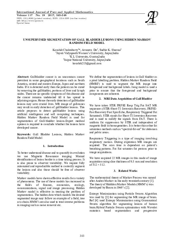 (PDF) Unsupervised Segmentation of Gall Bladder Lesions Using Hidden Markov Random Field Model