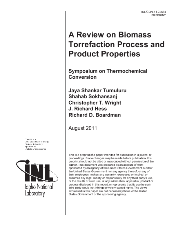 (PDF) A Review on Biomass Torrefaction Process and Product Properties