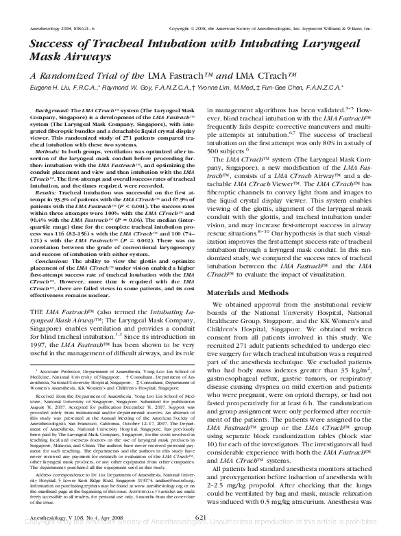 (PDF) Success of Tracheal Intubation with Intubating Laryngeal Mask ...