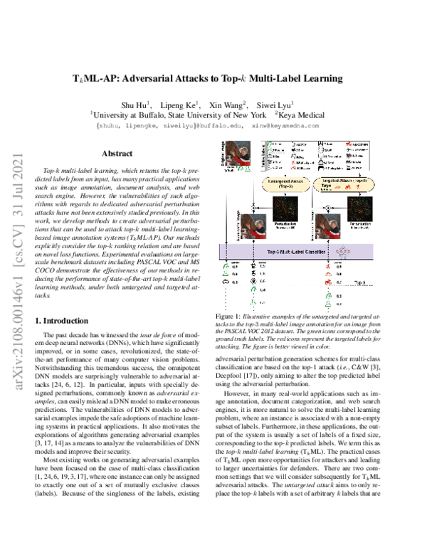 (PDF) TkML-AP: Adversarial Attacks to Top-k Multi-Label Learning