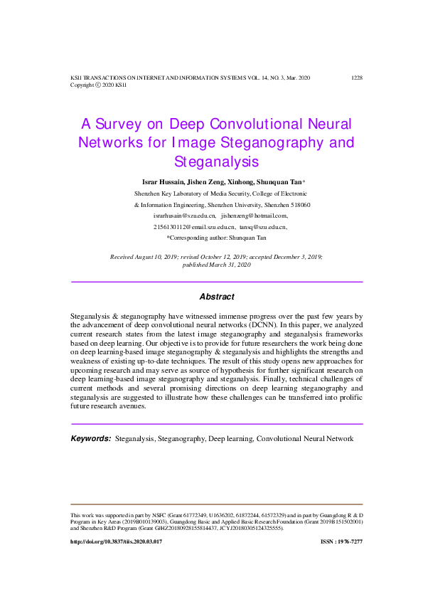 Pdf A Survey On Deep Convolutional Neural Networks For Image Steganography And Steganalysis