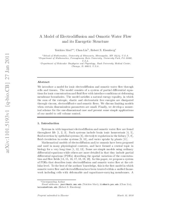 (PDF) A model of electrodiffusion and osmotic water flow and its ...