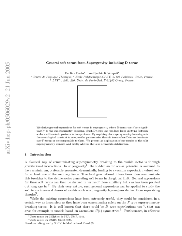 (PDF) General soft terms from Supergravity including D-terms