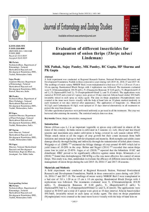 (PDF) Evaluation of different insecticides for management of onion thrips (Thrips tabaci Lindeman)
