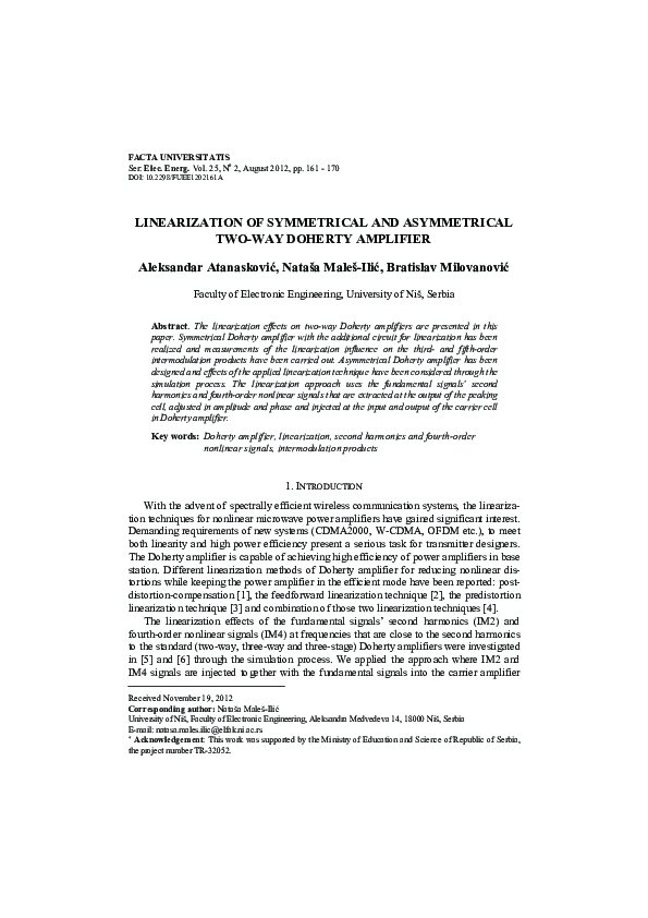 (PDF) Linearization of symmetrical and asymmetrical two-way Doherty ...
