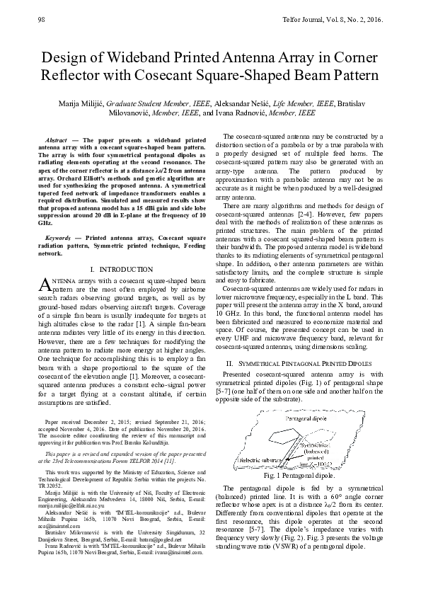 (PDF) Wideband printed antenna array in corner reflector with cosecant ...
