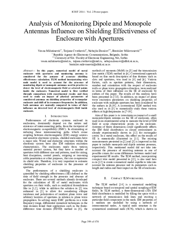 (PDF) Analysis of Monitoring Dipole and Monopole Antennas Influence on Shielding Effectiveness ...