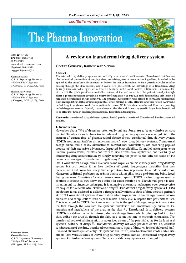 (PDF) A review on transdermal drug delivery system