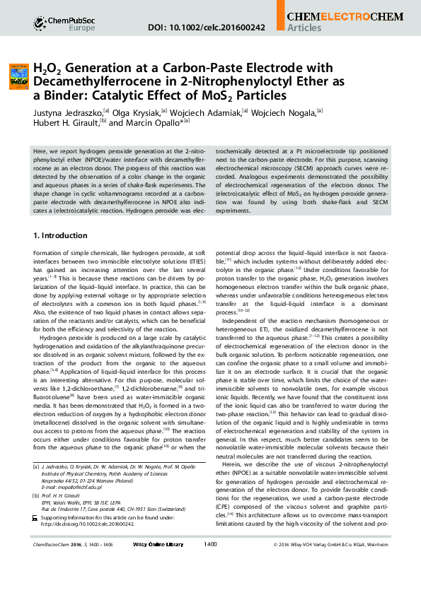 (PDF) H 2 O 2 Generation at a Carbon-Paste Electrode with ...