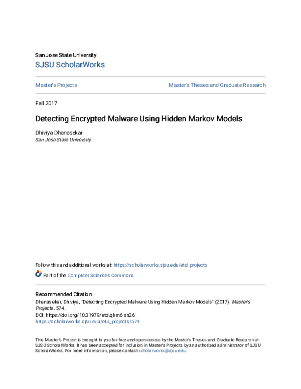 (PDF) Fall 2017 Detecting Encrypted Malware Using Hidden Markov Models