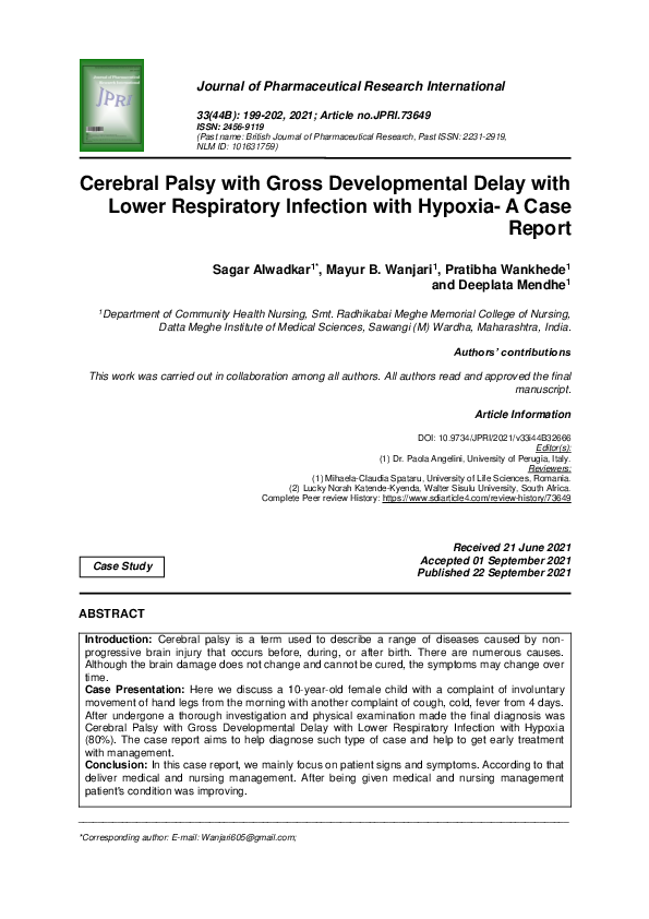 (PDF) Cerebral Palsy with Gross Developmental Delay with Lower ...