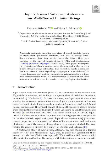 (PDF) Input-Driven Pushdown Automata on Well-Nested Infinite Strings