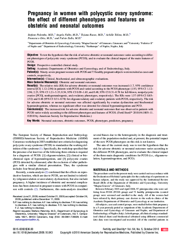 (PDF) Pregnancy in women with polycystic ovary syndrome: the effect of ...