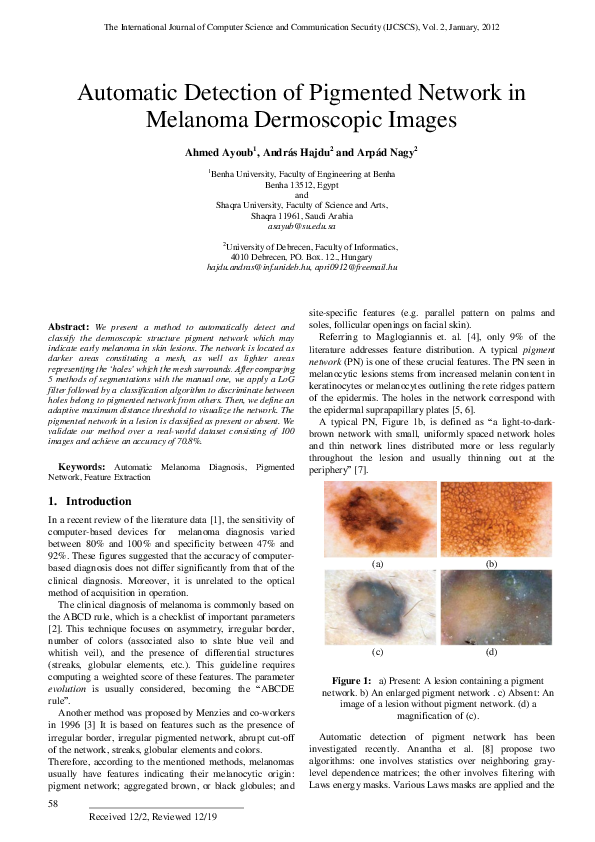 (PDF) Automatic Detection of Pigmented Network in Melanoma Dermoscopic Images