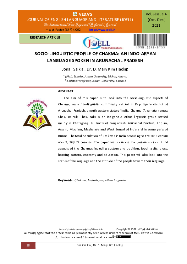 (PDF) SOCIO-LINGUISTIC PROFILE OF CHAKMA: AN INDO-ARYAN LANGUAGE SPOKEN ...