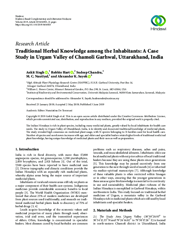 (PDF) Traditional Herbal Knowledge among the Inhabitants: A Case Study ...