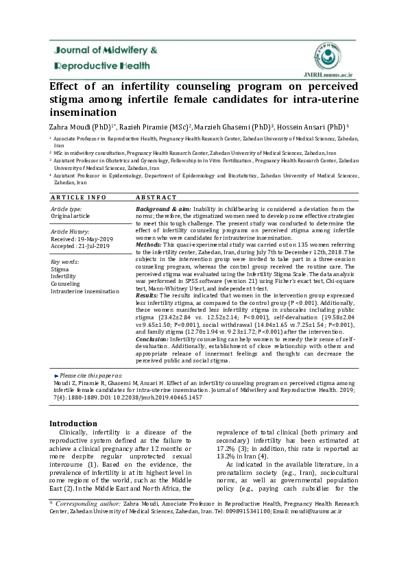 (PDF) Effect of an infertility counseling program on perceived stigma ...