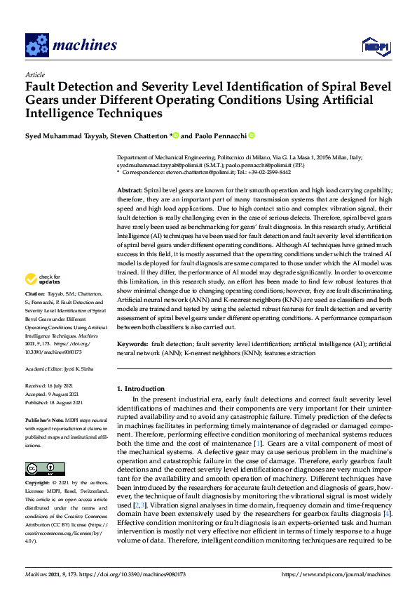 (PDF) Fault Detection and Severity Level Identification of Spiral Bevel Gears under Different ...