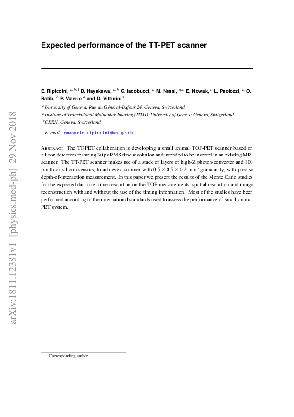 (PDF) Expected performance of the TT-PET scanner
