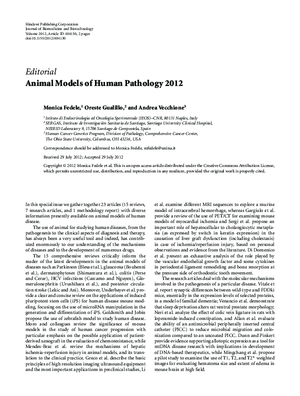 (PDF) Animal Models of Human Pathology 2012