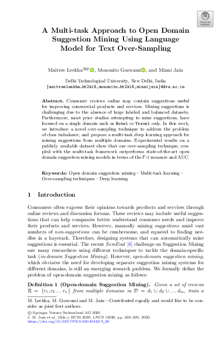 (PDF) A Multi-task Approach to Open Domain Suggestion Mining Using ...