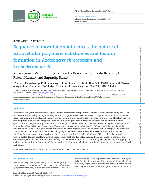 (PDF) Sequence of inoculation influences the nature of exopolymeric ...