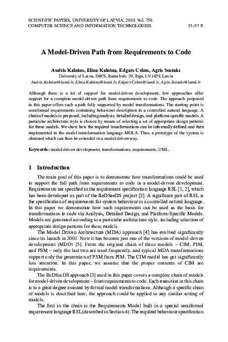 (PDF) A Model-Driven Path from Requirements to Code