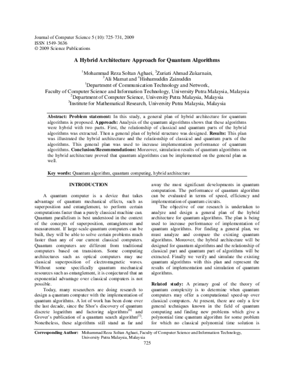 (PDF) A Hybrid Architecture Approach for Quantum Algorithms