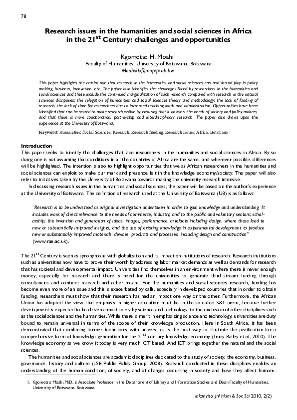 (PDF) Research issues in the humanities and social sciences in Africa ...