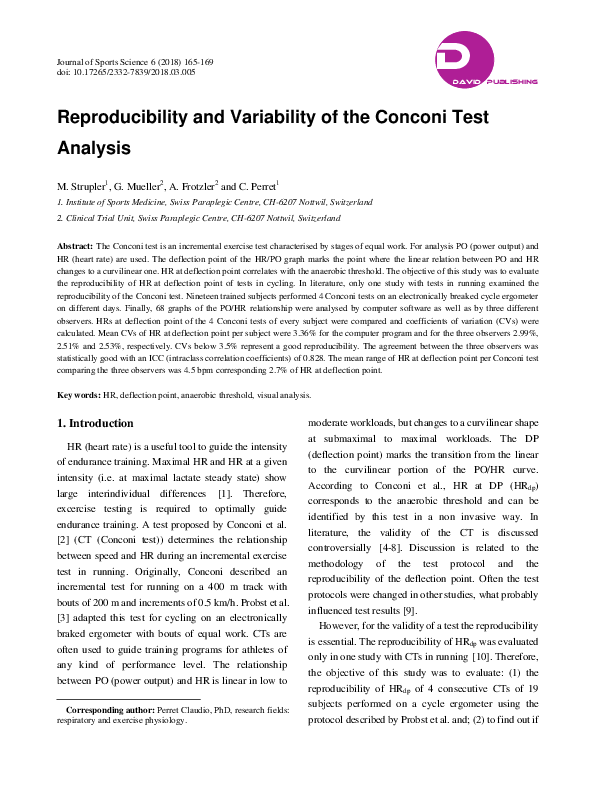 (PDF) Reproducibility and Variability of the Conconi Test Analysis