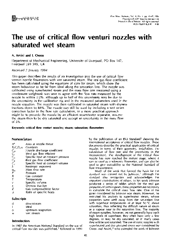 (PDF) The use of critical flow venturi nozzles with saturated wet steam