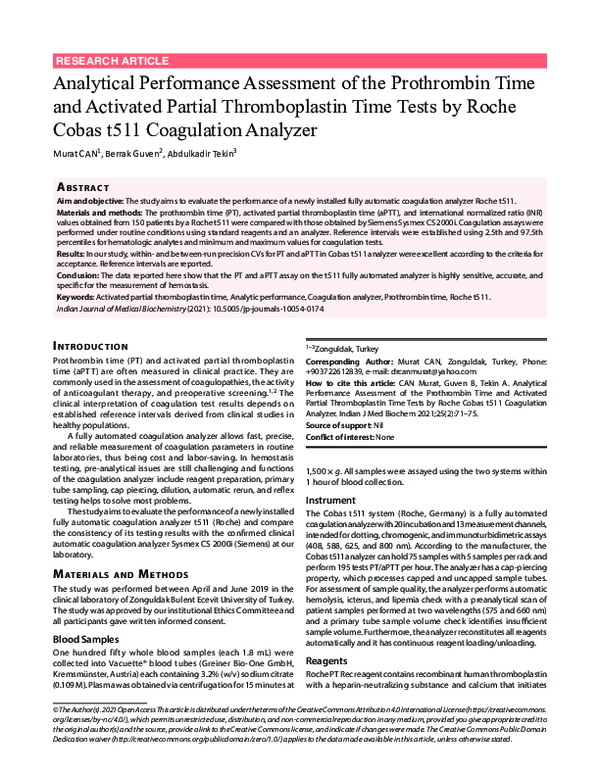 (PDF) Analytical Performance Assessment of the Prothrombin Time and ...