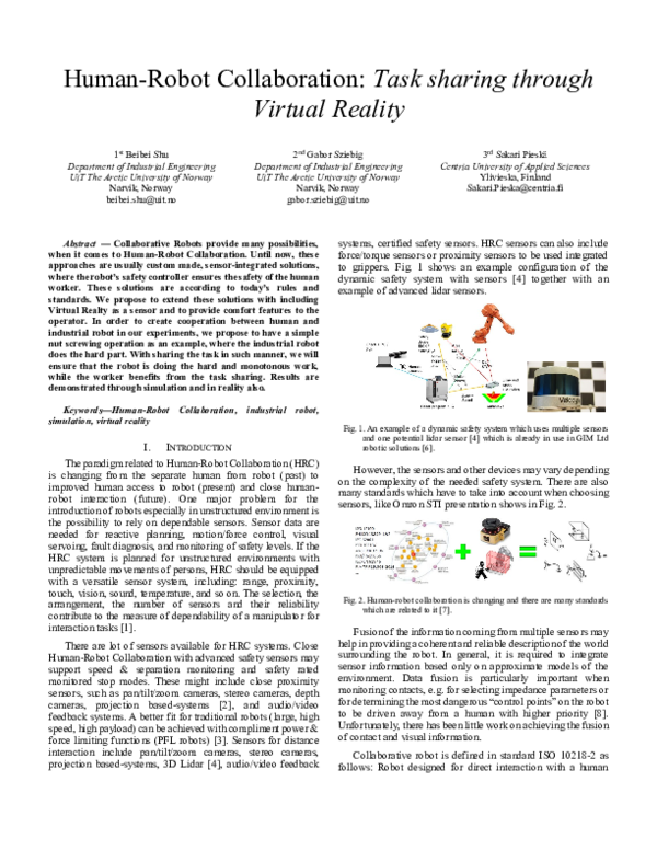 (PDF) Human-Robot Collaboration: Task Sharing Through Virtual Reality