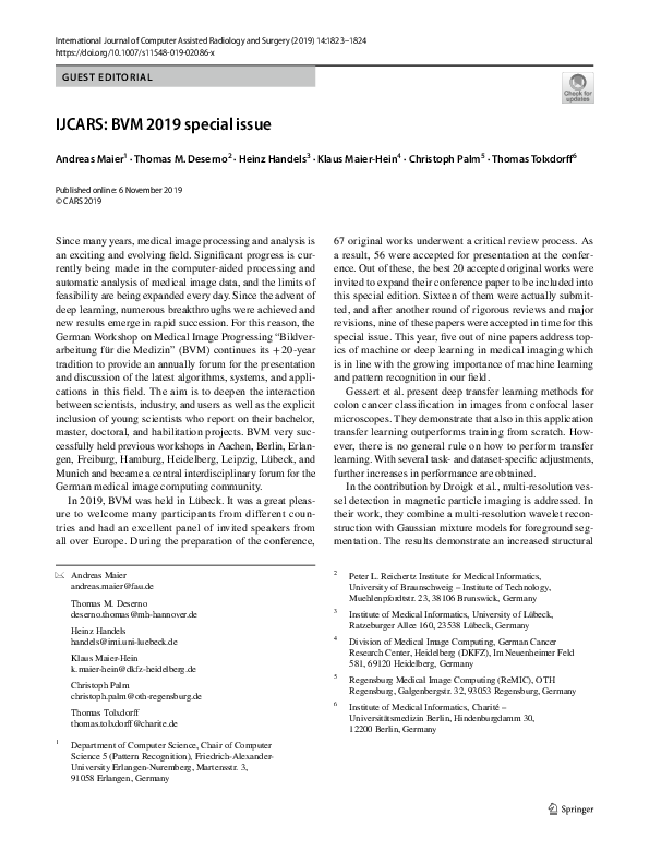 (PDF) IJCARS: BVM 2019 special issue | Thomas M Deserno - Academia.edu