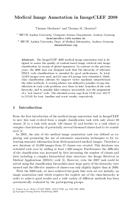 (PDF) Medical image annotation in ImageCLEF 2008