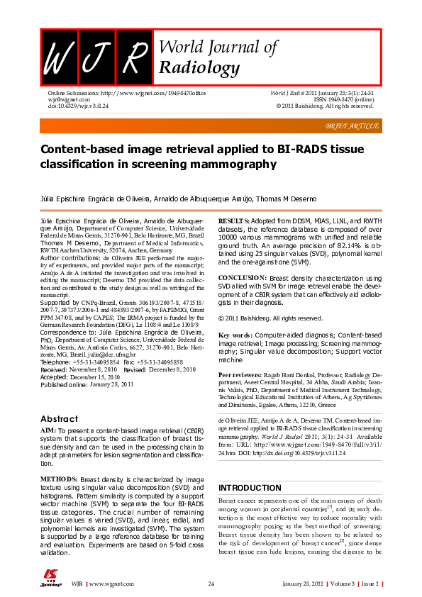 (PDF) Content-based image retrieval applied to BI-RADS tissue classification in screening ...