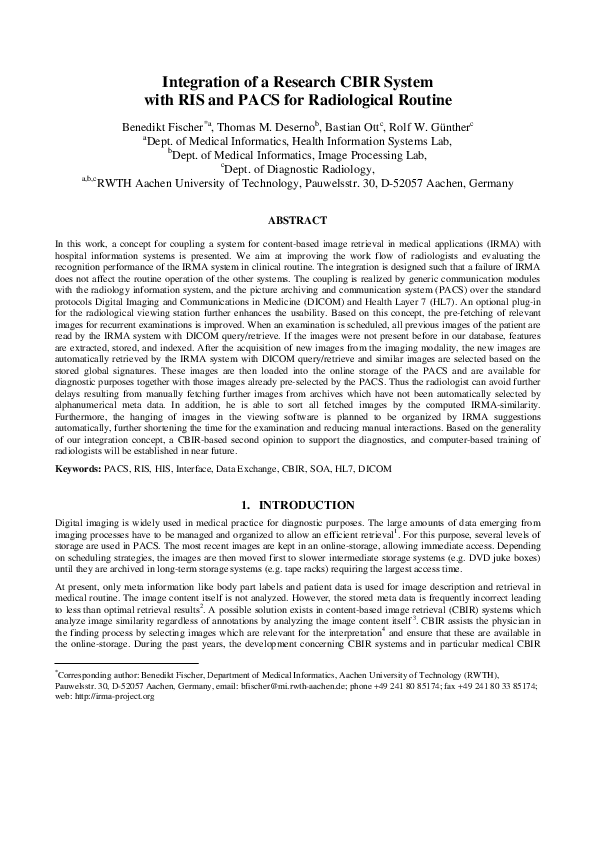 (PDF) Integration of a Research CBIR System with RIS and PACS for ...
