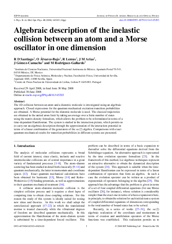 (PDF) Algebraic description of the inelastic collision between an atom ...