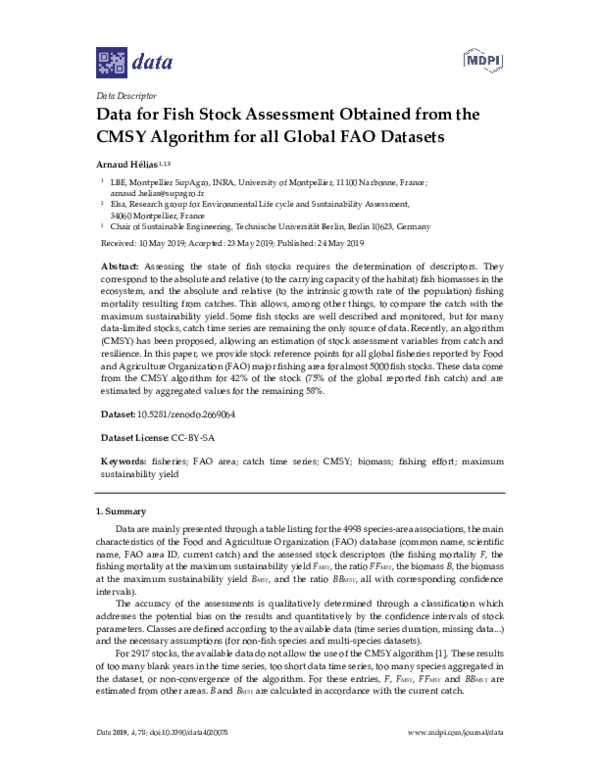 (PDF) Data for Fish Stock Assessment Obtained from the CMSY Algorithm ...