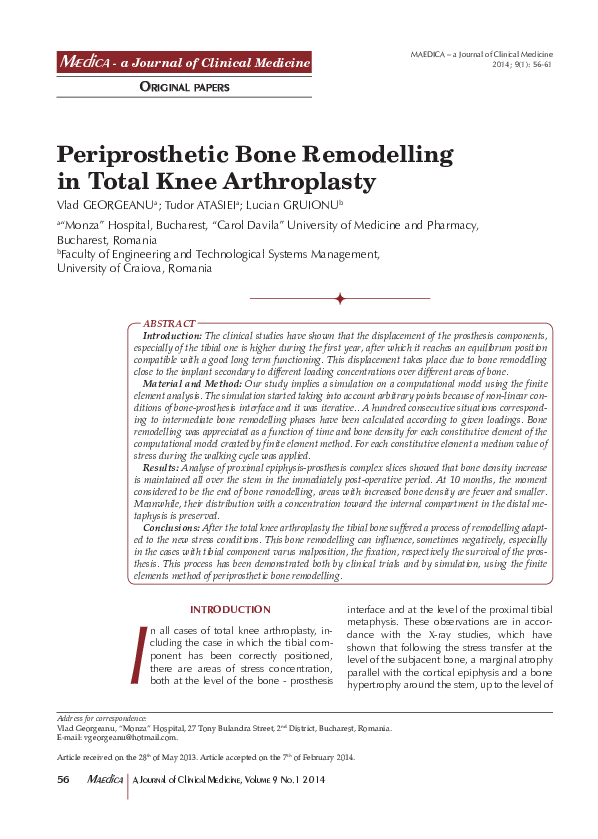 (PDF) Periprosthetic bone remodelling in total knee arthroplasty