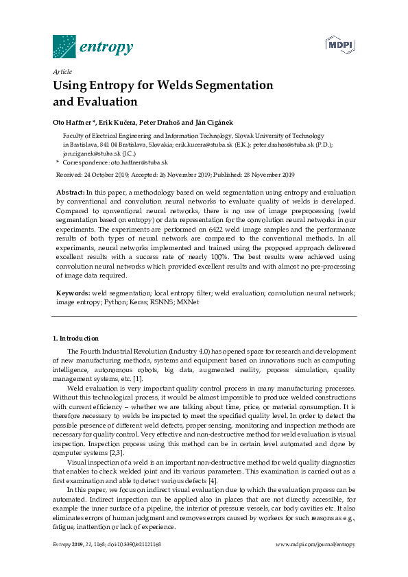 (PDF) Using Entropy for Welds Segmentation and Evaluation