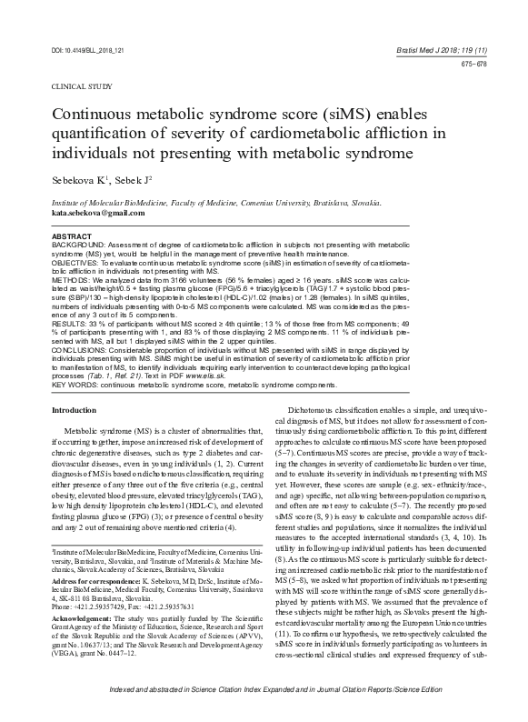 (PDF) Continuous metabolic syndrome score (siMS) enables quantification ...