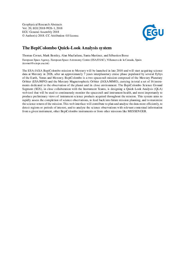 (PDF) The BepiColombo Quick-Look Analysis system