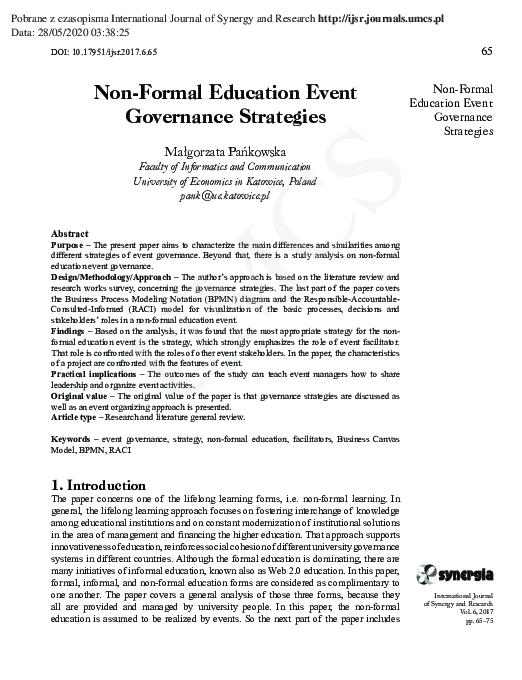 (PDF) Non-Formal Education Event Governance Strategies