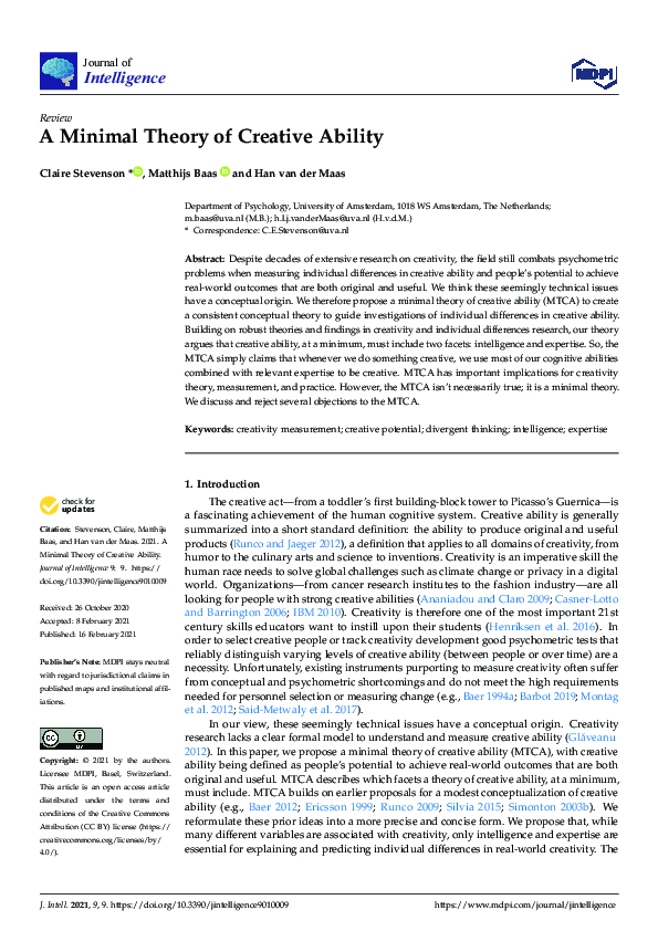 (PDF) A Minimal Theory of Creative Ability