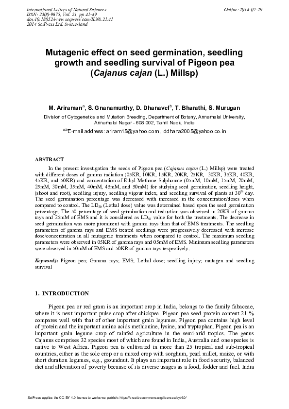 (PDF) Mutagenic Effect on Seed Germination, Seedling Growth and ...