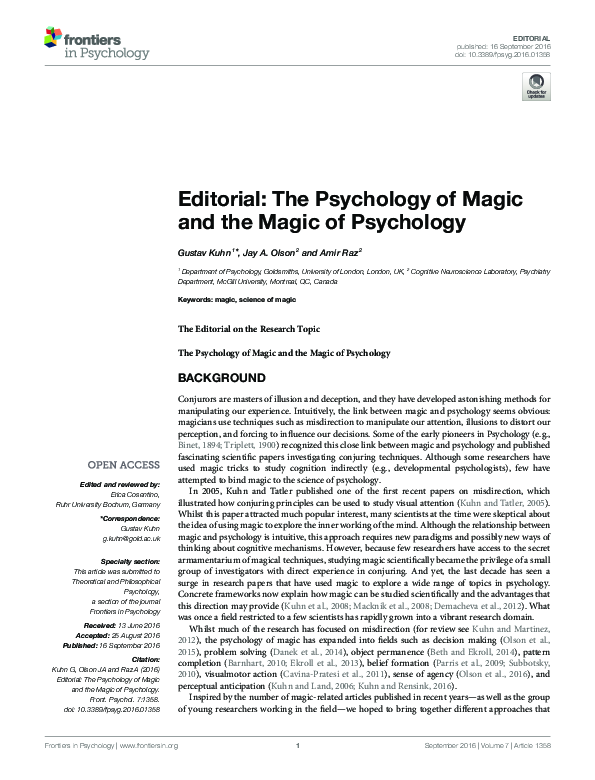 (PDF) Editorial: The Psychology of Magic and the Magic of Psychology